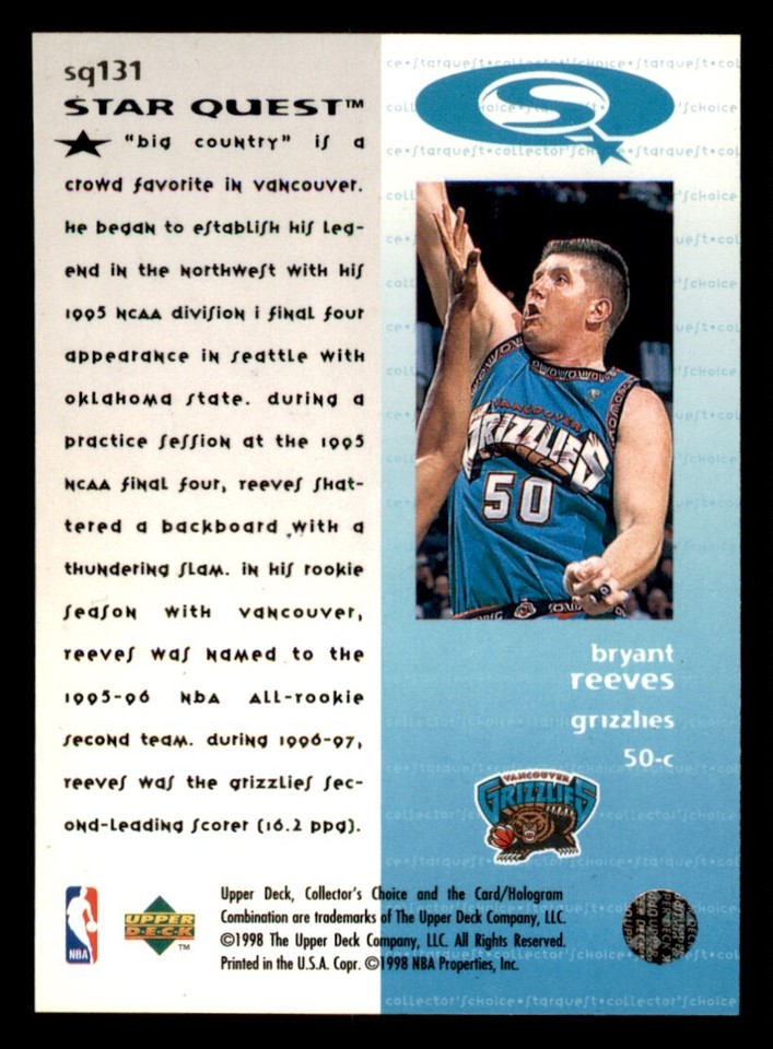 1997-98 Collector's Choice StarQuest #SQ131 Bryant Reeves | eBay