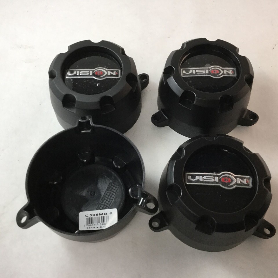 Set 4 Vision Off Road Manx 398 Matte Black Center Cap C398MB-6V Fits ...
