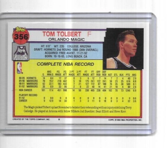 1992/93 Topps #356 Tom Tolbert Orlando Magic | eBay