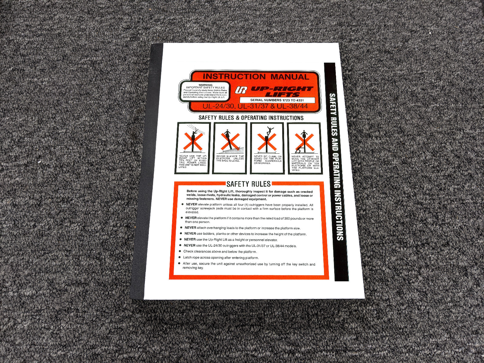 Upright UL24 UL30 UL31 UL37 UL38 UL44 Lift User Owner Operator Manual ...