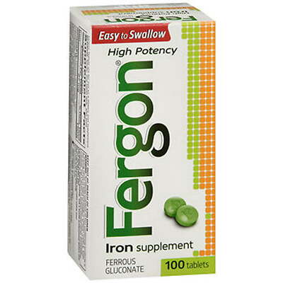 Fergon Iron Supplement Tablets with High Potency Ferrous Gluconate 100 ...