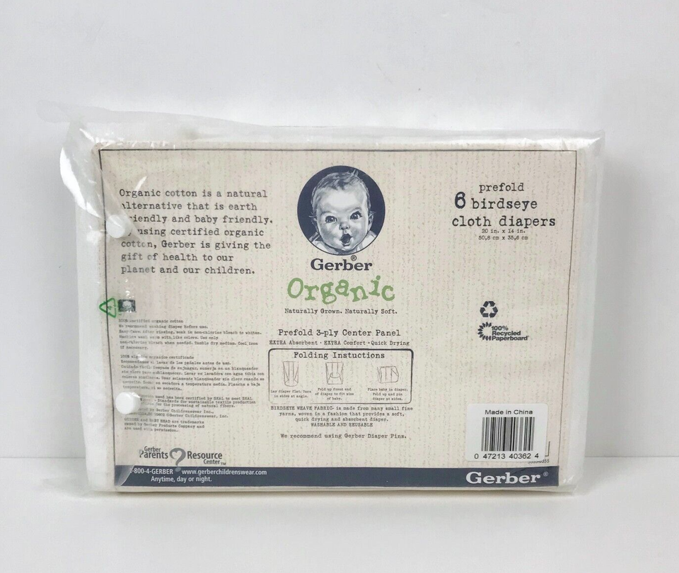 Gerber Organic Prefold Birdseye 3-Ply Cloth Diapers 6 Pack | eBay