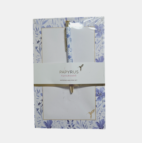 Papyrus Notepad and Pen Set Blue & White Floral Watercolor Sealed NWT ...