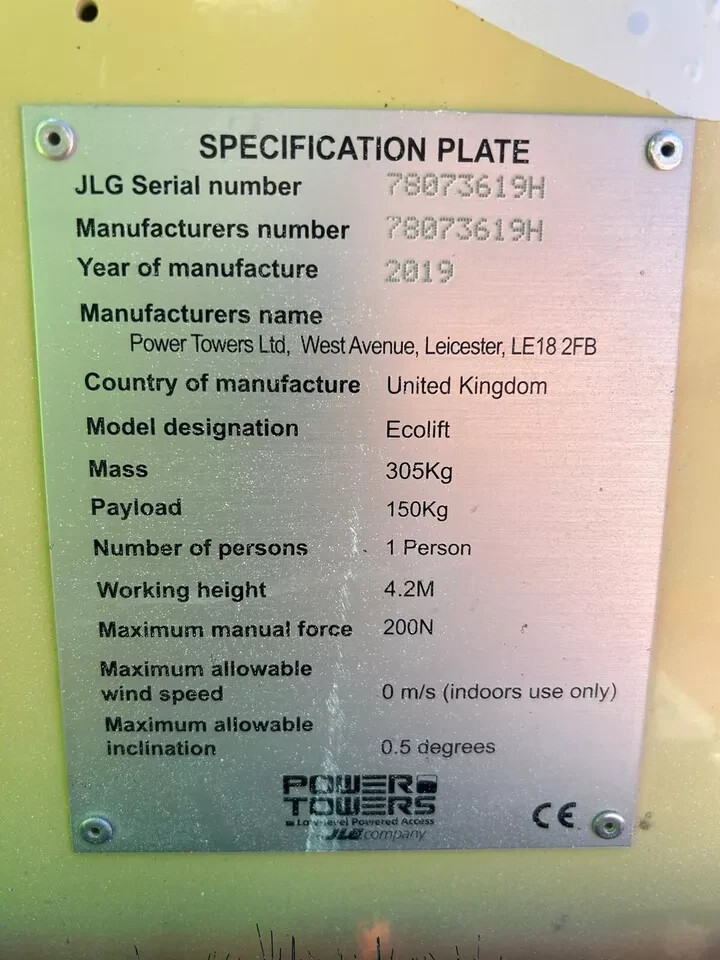 2019 ECO Lift Power Tower JLG,Genie, Skyjack,JCB Access Platform MEWPS ...