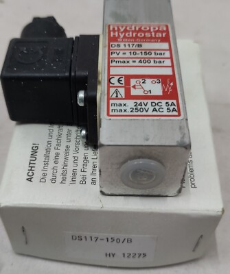 Hydropa Hydrostar DS117/B Pressure Switch PV=10-150 bar Pmax=400 bar ...