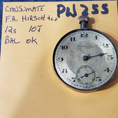 CONSUMATE-F. A. HIRSCH & CO. 10j 12s POCKET WATCH MOVEMENT PW255 | eBay