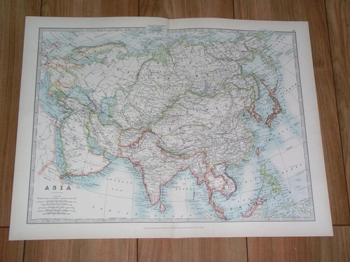 1907 ANTIQUE MAP OF ASIA CHINA INDIA RUSSIA SIBERIA SAUDI ARABIA ...