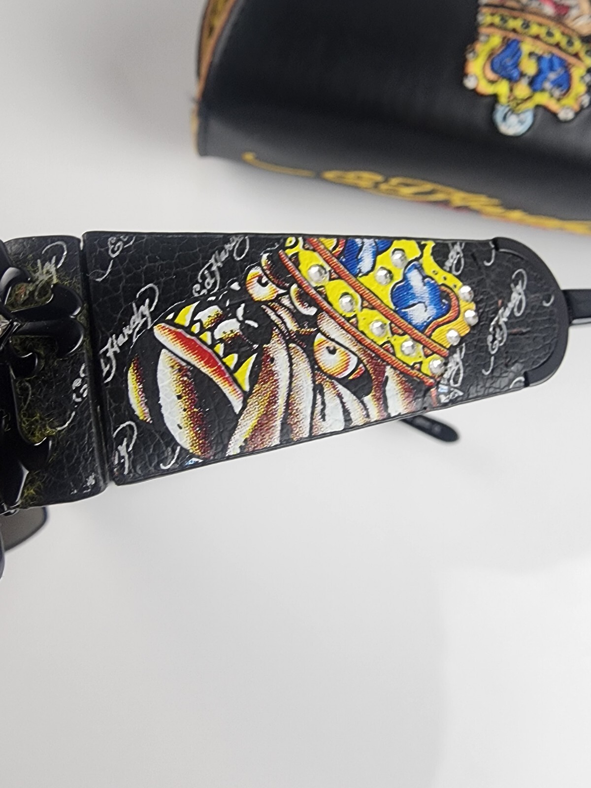 Vintage ED HARDY rhinestone bulldogs Skulls Cross sunglasses Case Cloth ...