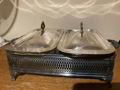 Vintage Silverplate Buffet Server with Lids for use with two Loaf Pyrex ...