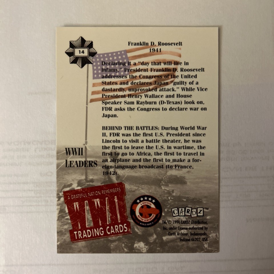 1994 Cardz WWII A Grateful Nation Remembers Card #14 | eBay