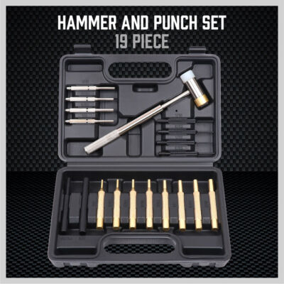 19Pcs Hammer & Punch Set Brass Steel Nylon Punch Hammer Gunsmith Drift ...