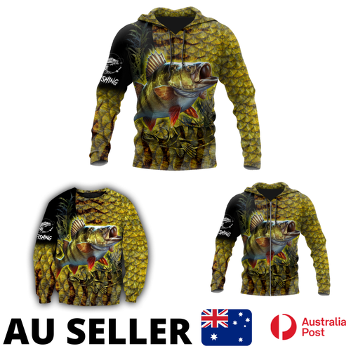 Fishing Hoodie Yellow Perch Fish Skin Streetwear Sweatshirt Jumper - AU ...