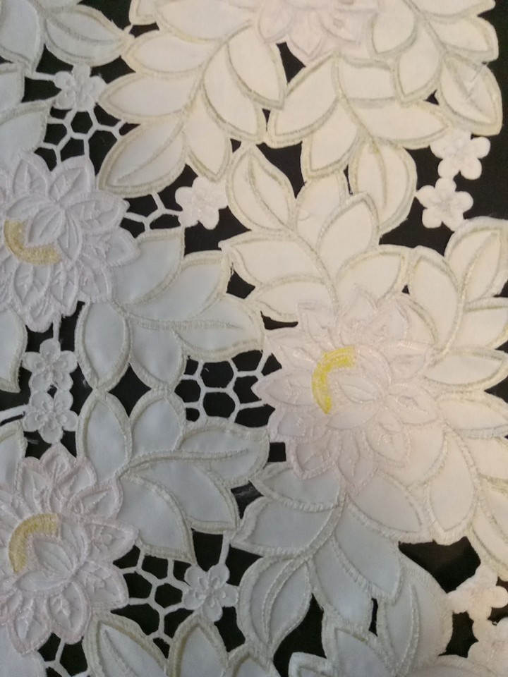 Square Doily, Mantel Scarf with Ivory Fabric Pastel Accents Floral ...