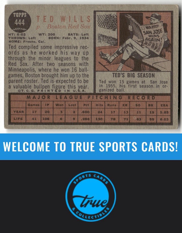 1962 Topps #444 Ted Wills | eBay