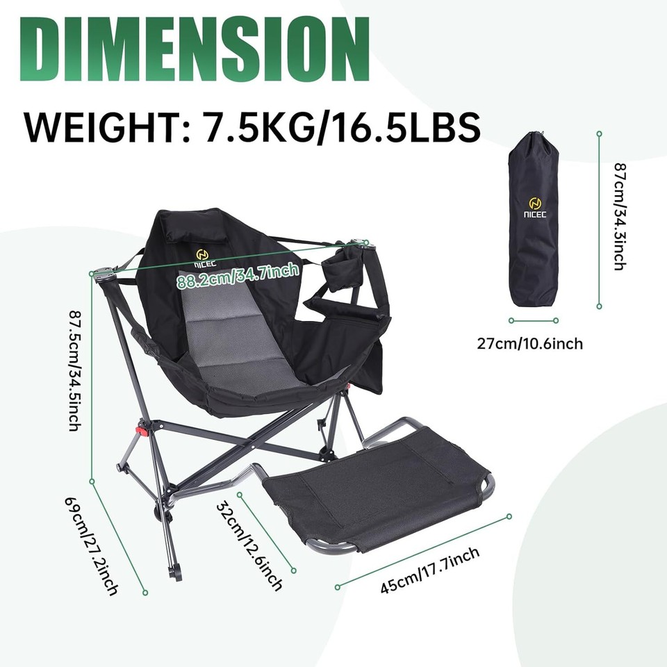 Hammock Camping Chair with Footrest, Camping Chair Rocker, Swinging ...