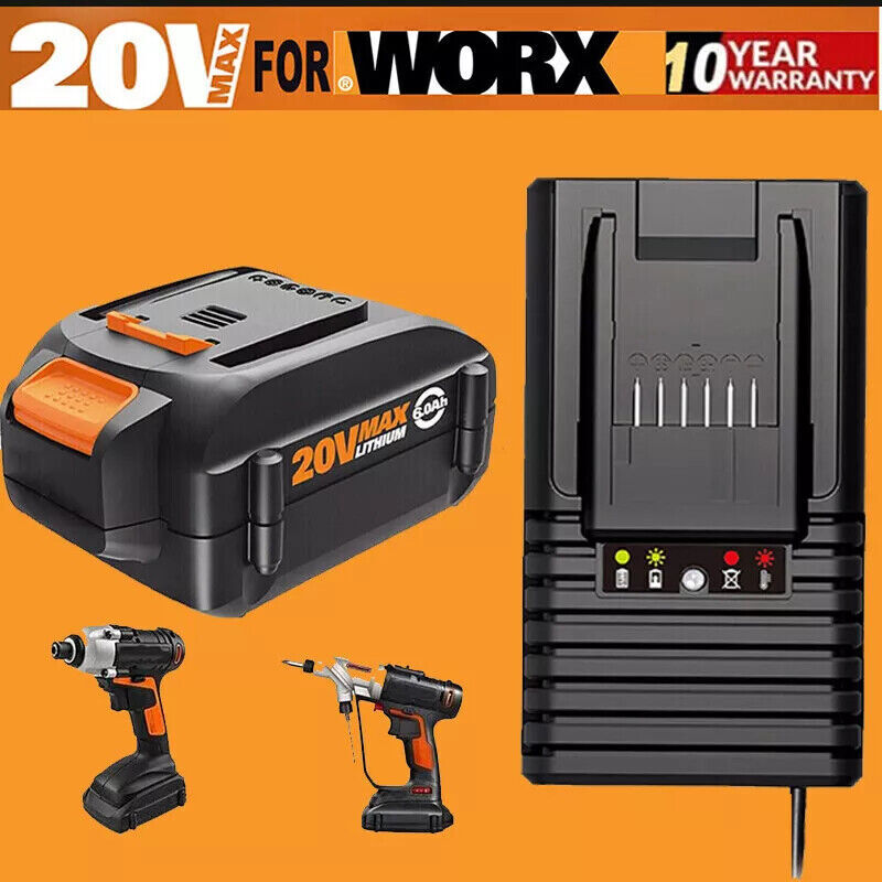8.0Ah WA3520 Battery For WORX 20V MAX Lithium ion Charger 20Volt WA3525 ...