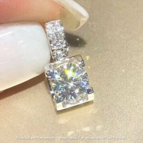 2Ct Round Lab-Created Diamond Solitaire Pendant 14K White Gold Finish ...
