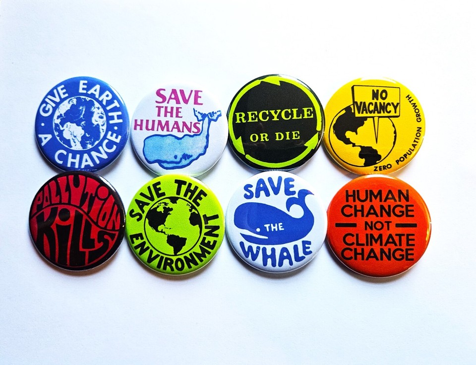 Vintage Reproduction Environmental Pinback Buttons Magnets & Bottle ...