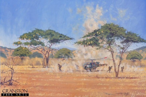 ltd ed military art print Rhodesian army Alouette Helicopter Fire Force ...
