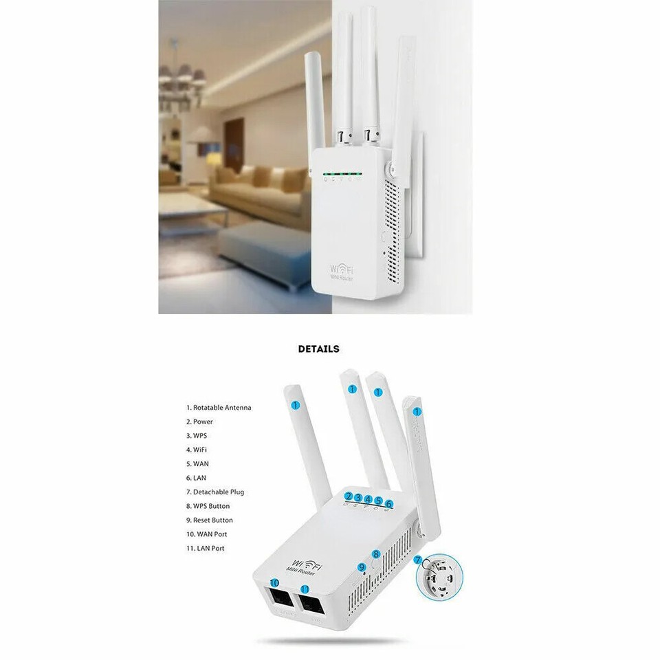 1200Mbps WiFi Range Extender Repeater Wireless Amplifier Router Signal ...