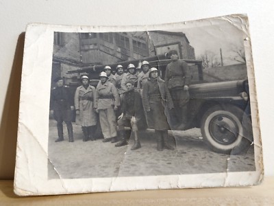 Vintage USSR soviet firefighters fire brigade photo picture near fire ...