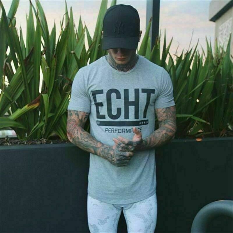 Men's Fitness Gym Muscle Training Basic Cotton Bodybuilding T-shirt Tee ...