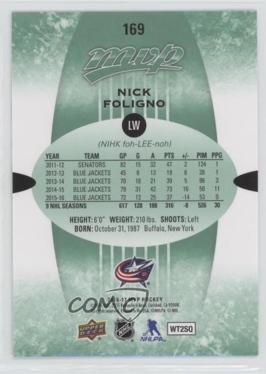 2016-17 Upper Deck MVP Green Nick Foligno #169 | eBay