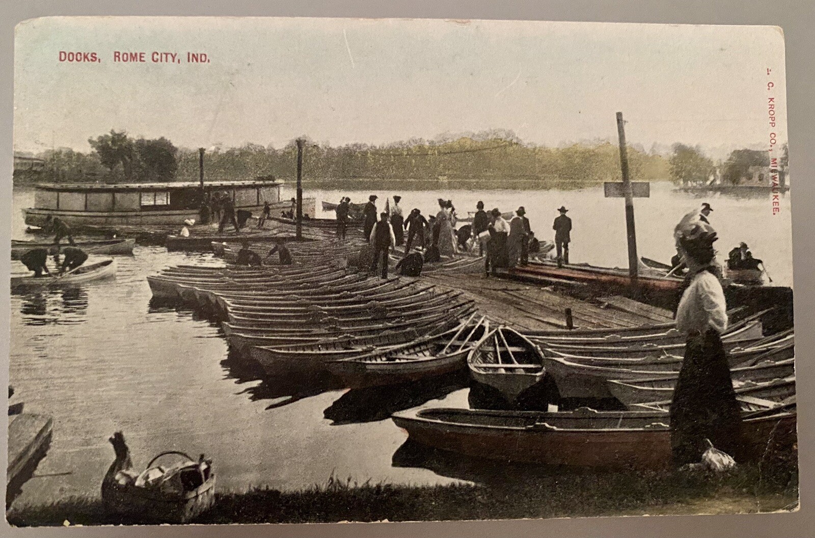 THE DOCKS AT ROME CITY INDIANA, BOATS AND CANOES POSTCARD C.1912 | eBay