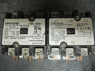 (1) TOTALINE CONTACTOR P282-0432A 40A 600V 25HP MODEL: 98 COIL: 120V | eBay
