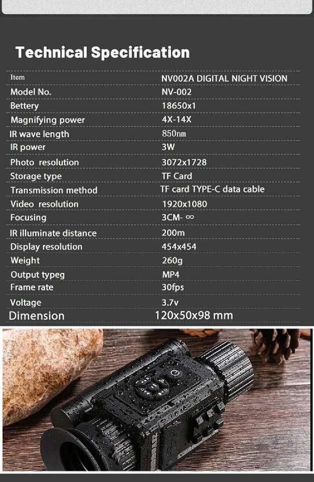 NV002 Night Vision Rifle Scope 1x-4x Zoom 4x Mag Multiple Crosshairs EZ ...