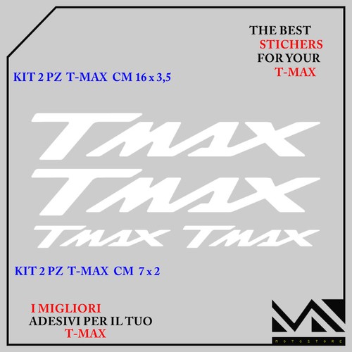 KIT 4 PEZZI 2 MISURE DI ADESIVI SCRITTE TMAX T- MAX 500 - 530 COLORE ...