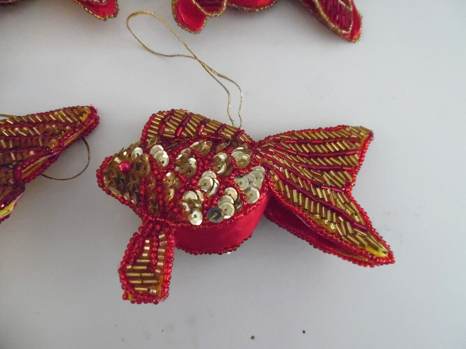 Lot Of 6 Vintage Red Sequined Beaded Ryukin Goldfish Fish Christmas ...
