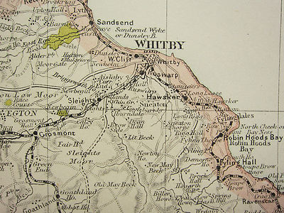 1920 COUNTY MAP of YORKSHIRE NORTH EAST ~ SCARBOROUGH WHITBY THIRSK ...