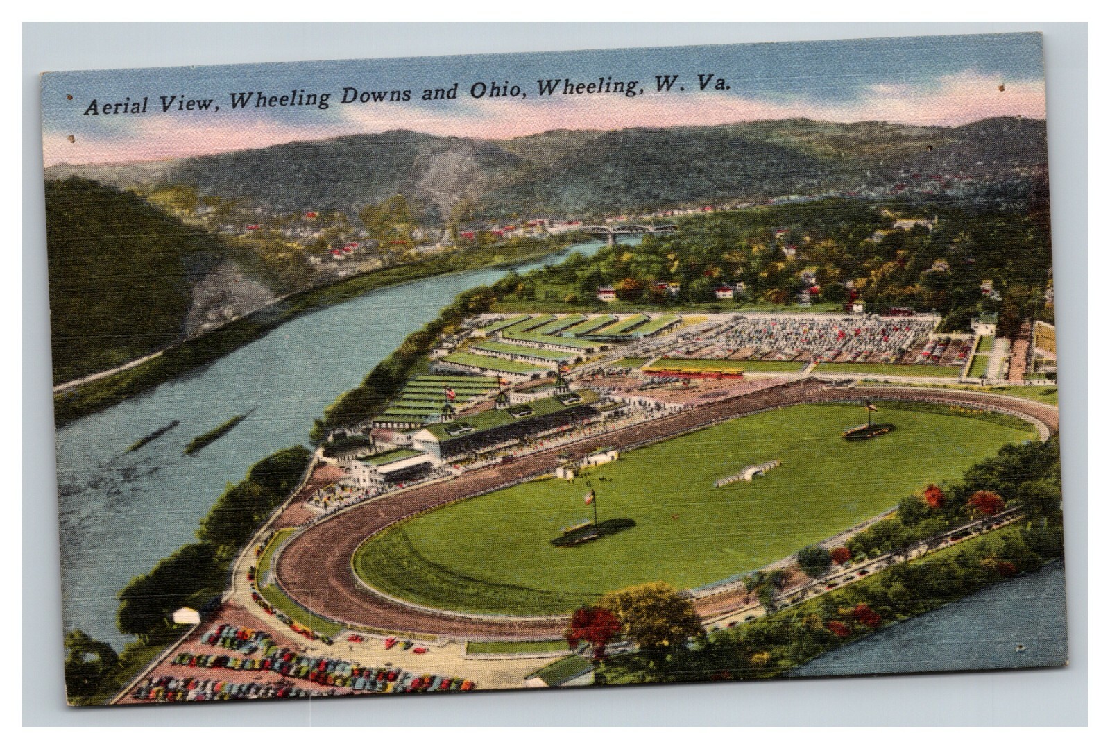 Vintage 1930's Postcard Aerial View Wheeling Downs & Ohio Wheeling West ...