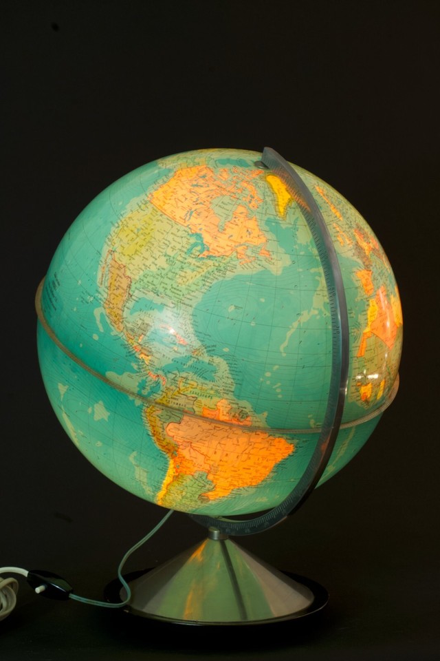 Large Vintage World Map Globe Earth Design Hercules Lux Inox Aluminum ...