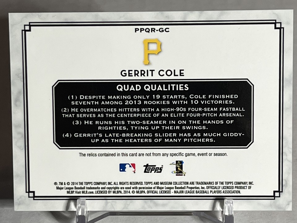 2014 Topps Museum Gerrit Cole Quad Relic Primary Pieces /75 Copper | eBay