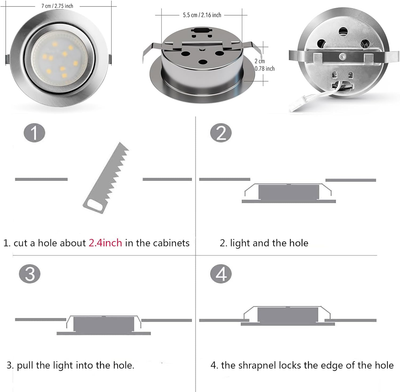 Cabinet Recessed Led Puck Lights LED Button Light 24 LED 2.25 Inch