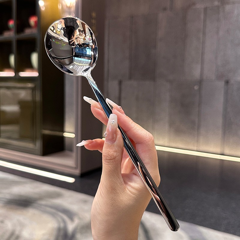 Stainless Steel Spoon Korean Long Handle Tableware Thicken Stirring Ice ...