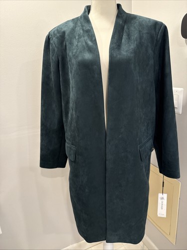 Calvin Klein Faux Suede Open Front Topper Jacket Dark Green Size 20w ...
