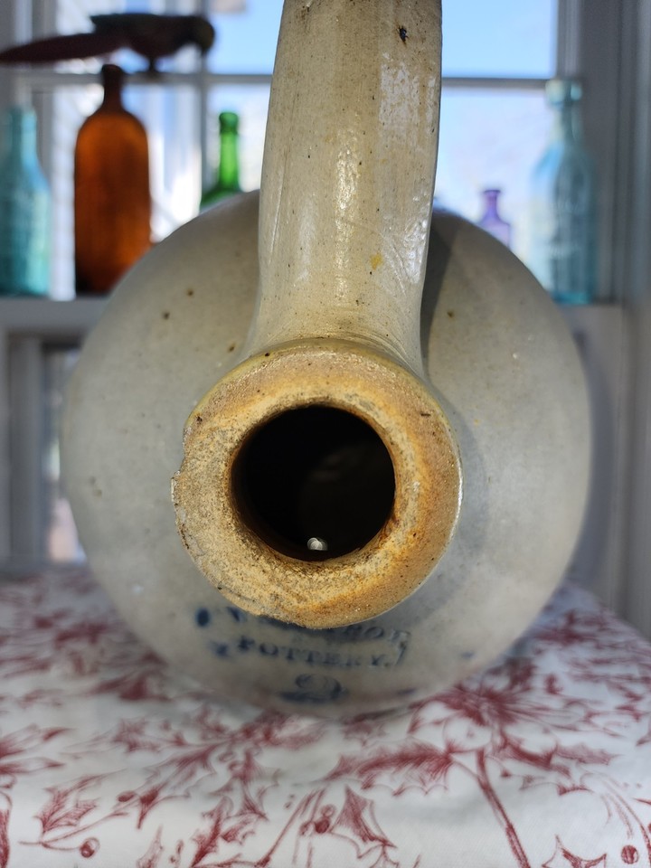 Antique Salt Glazed Stoneware "WEST TROY POTTERY * WEST TROY N.Y." BLUE ...