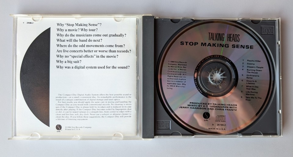 Stop Making Sense CD by Talking Heads. Mint Condition. Free Shipping ...
