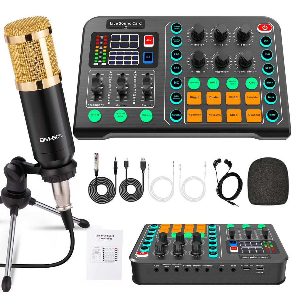 Earphone Studio Recording Kit Podcast Mixer Equipment Condenser ...