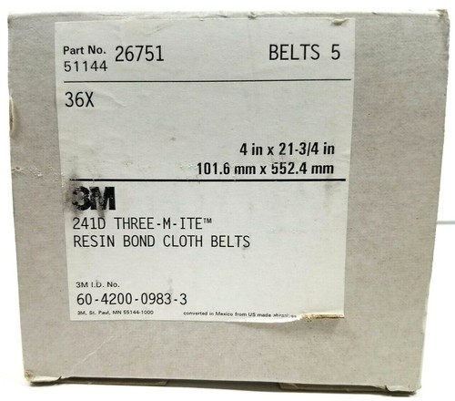 3M 241D Three-M-Ite Resin Bond Cloth Belts 4" x 21.75" Part #26751 (5 ...