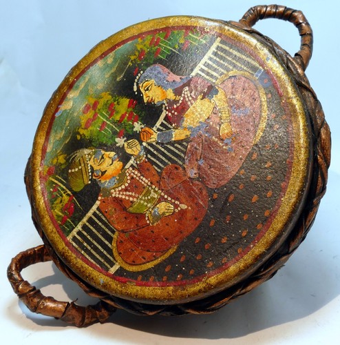 6" Nagada drum musical instrument hand painted couple with Lotus lovers ...