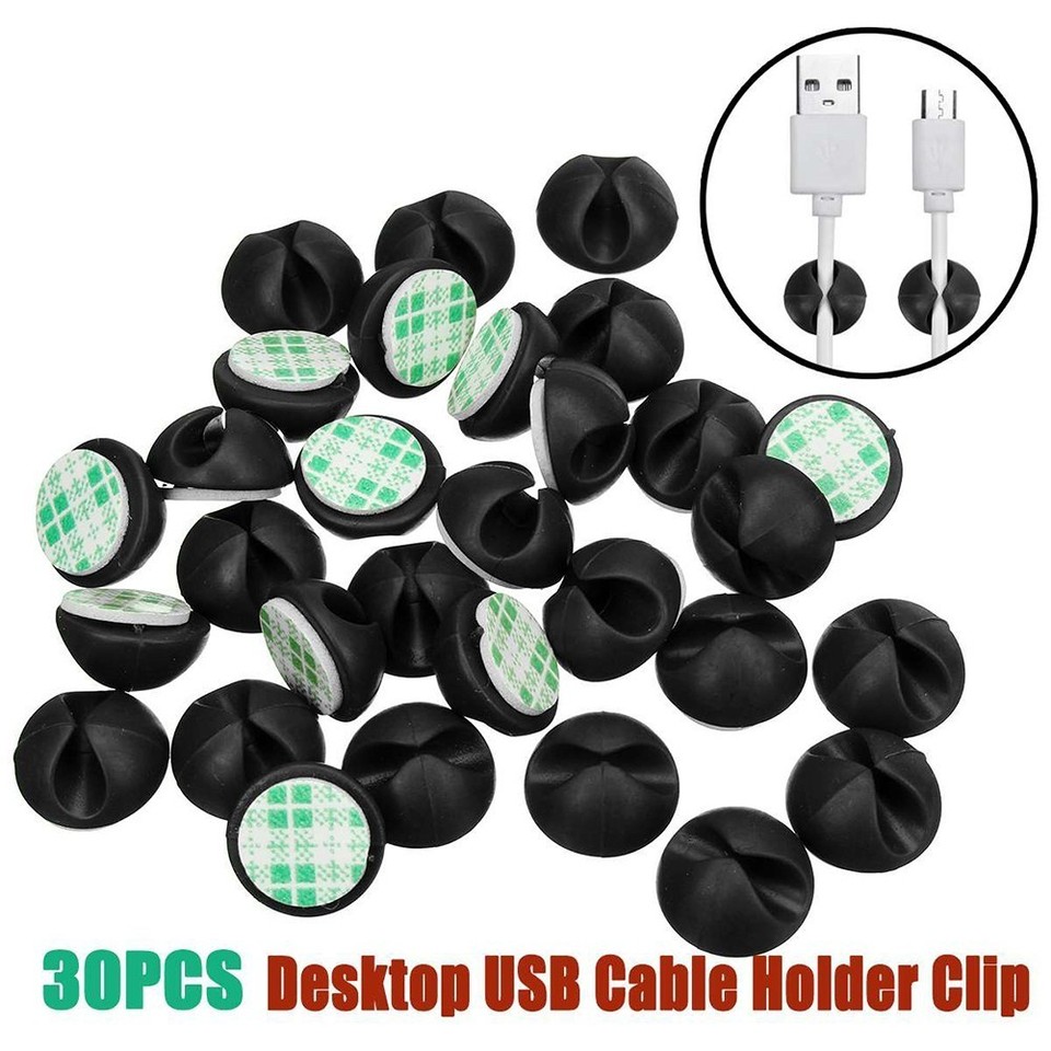 30pcs USB Cable Clips Holders Wire Fastener for Desk Wall Car Use Black ...