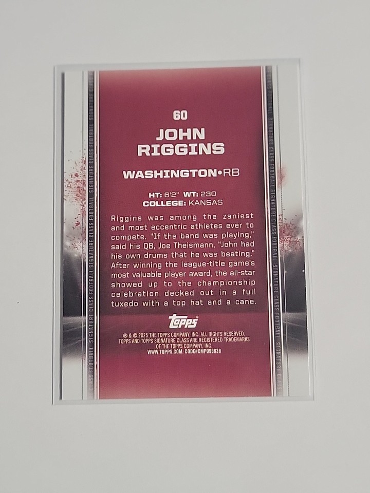 John Riggins .. Washington Redskins .. 2024 Topps Signature Card 60 | eBay
