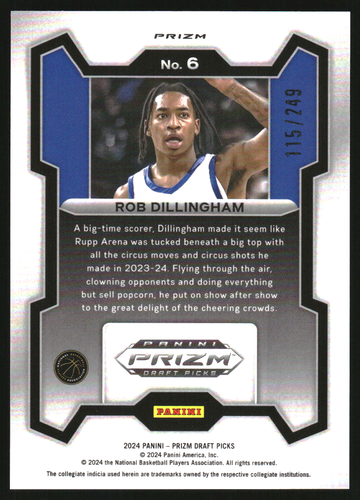 2024-25 Panini Prizm Draft Picks Prizms Blue Wave #6 Rob Dillingham ...