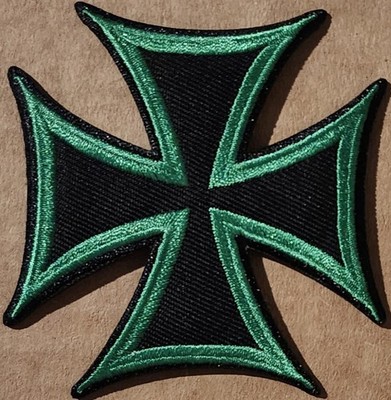 Maltese Cross green and black embroidered Iron on patch motorcycle club ...