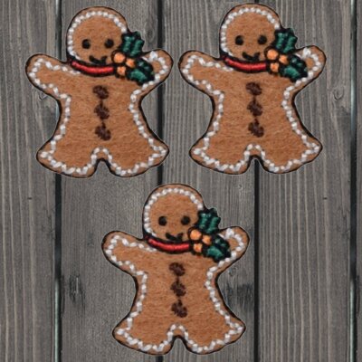 Gingerbread Man & Holly Embroidered Christmas Patch — 3-Pack — Iron On ...