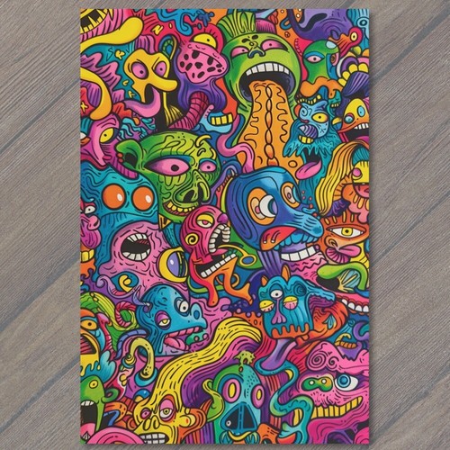 4x6" Monsters Colorful Trippy Psychedelic Surrealism Doodle Art ...